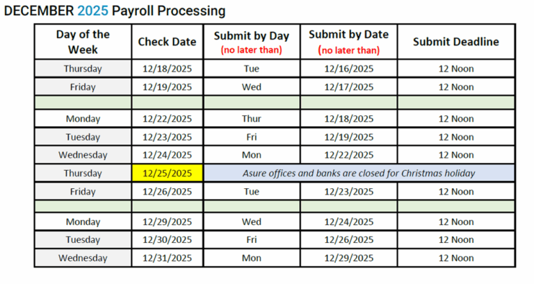 2025 Payroll Solutions Holiday Schedule - Payroll Solutions